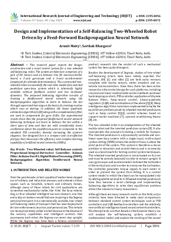 (PDF) Design and Implementation of a Self-Balancing Two-Wheeled Robot Driven by a Feed-Forward ...