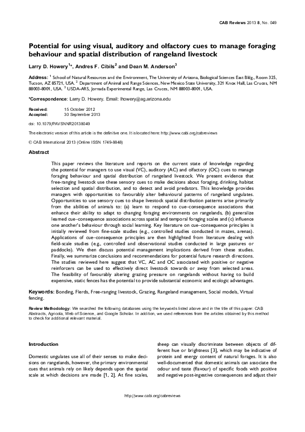 (PDF) Potential for using visual, auditory and olfactory cues to manage foraging behaviour and ...