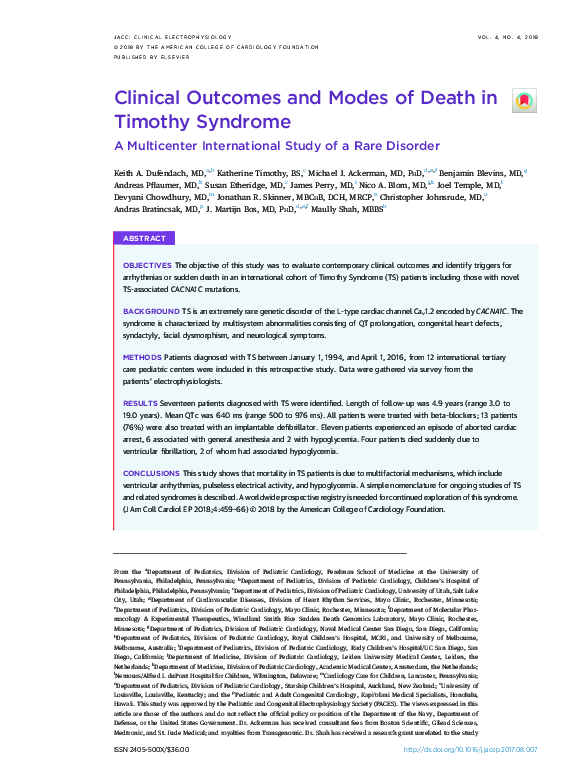 (PDF) Clinical Outcomes and Modes of Death in Timothy Syndrome