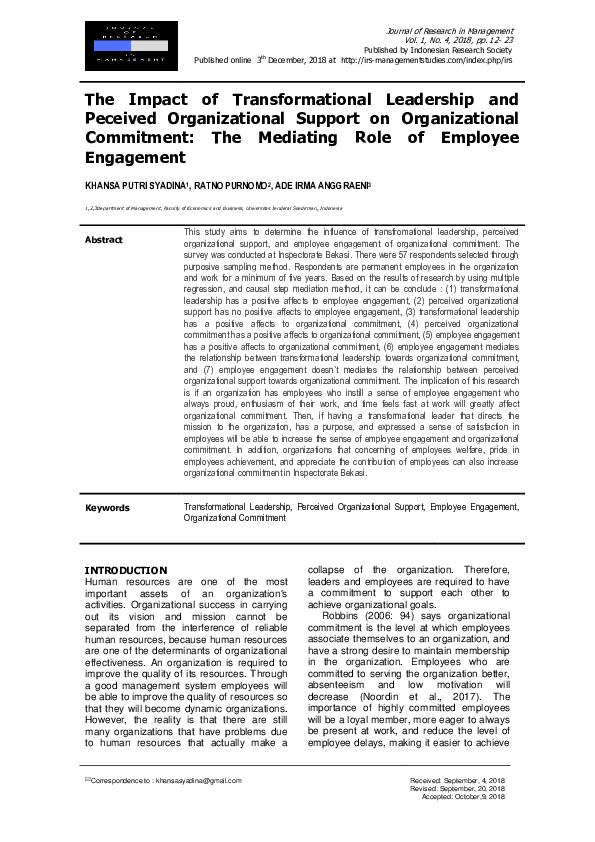 (PDF) The Impact of Transformational Leadership and Peceived ...