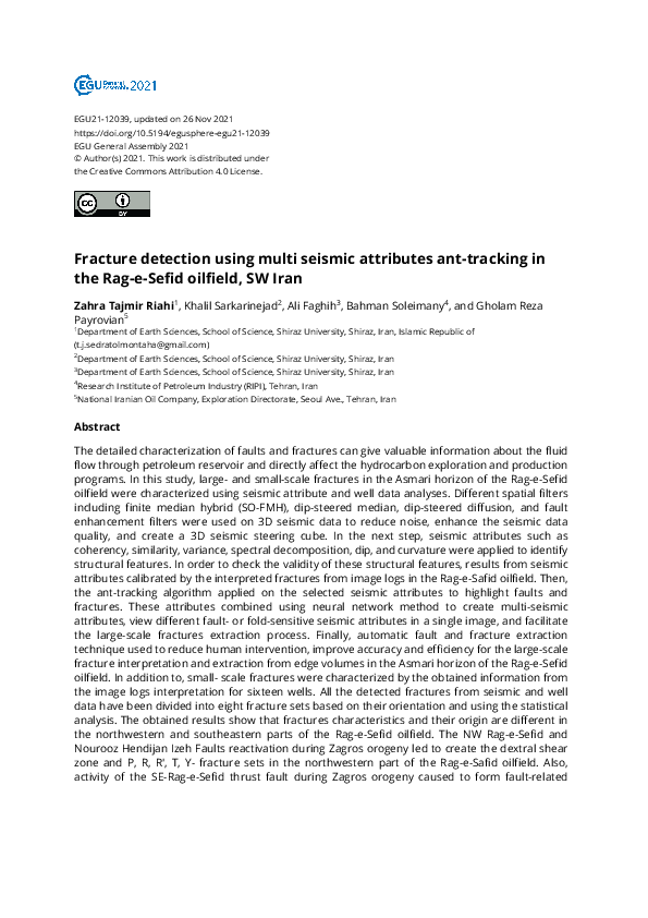 Pdf Fracture Detection Using Multi Seismic Attributes Ant Tracking In The Rag E Sefid Oilfield