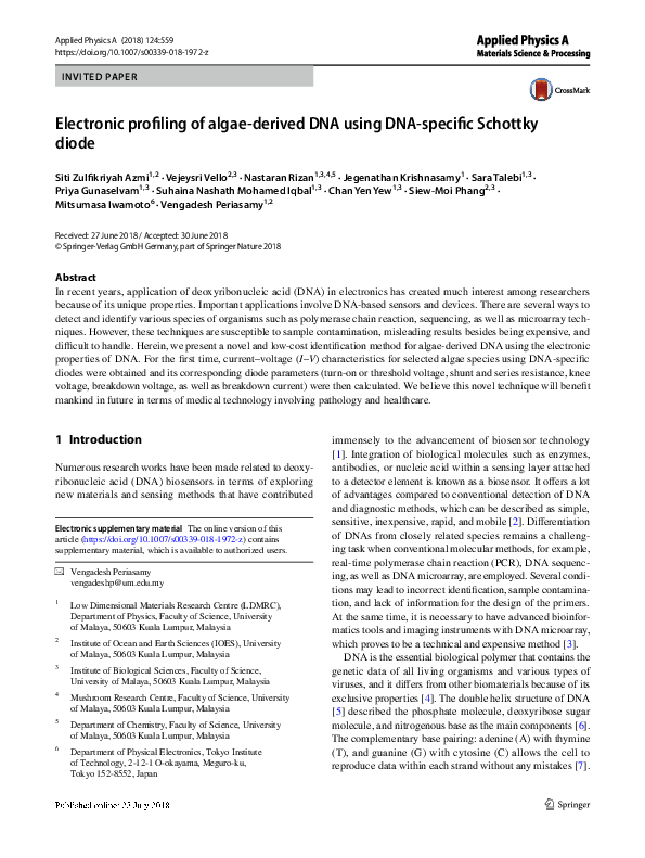 (PDF) Electronic profiling of algae-derived DNA using DNA-specific ...