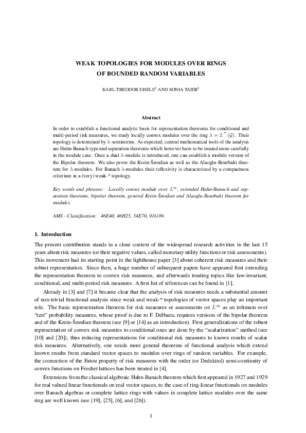 Pdf Weak Topologies For Modules Over Rings Of Bounded Random Variables