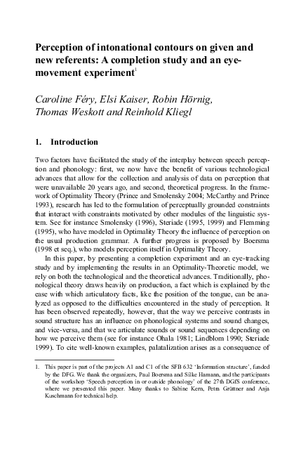 (PDF) Perception of intonational contours on given and new referents: a ...