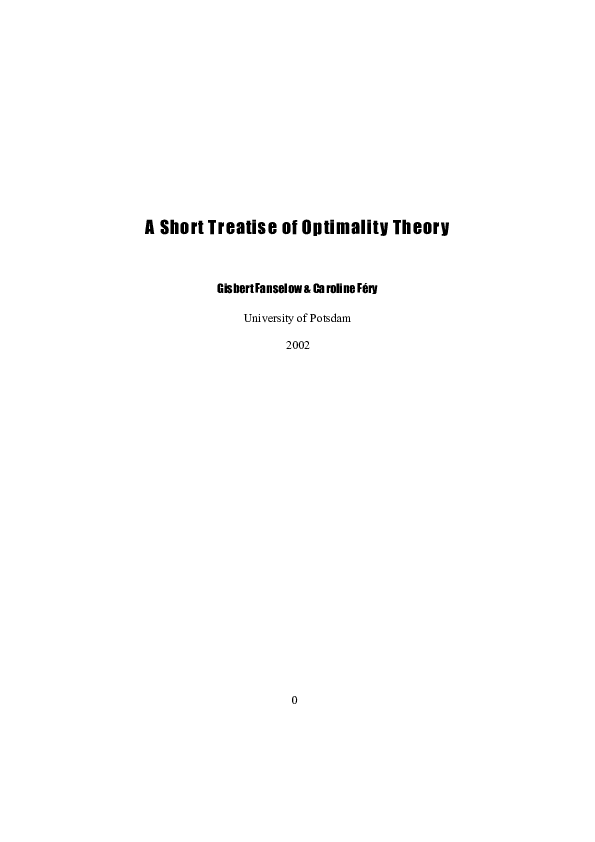 (PDF) A short treatise of Optimality Theory | Caroline Fery - Academia.edu
