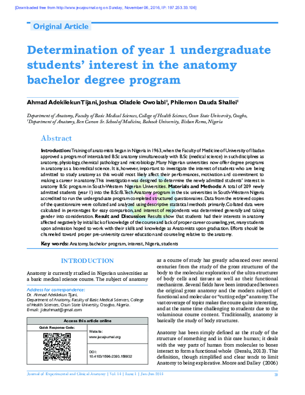 (PDF) Determination of year 1 undergraduate students′ interest in the ...