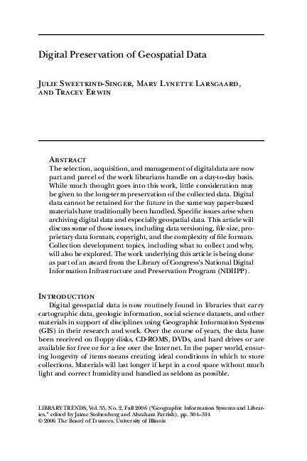 (PDF) Digital Preservation of Geospatial Data
