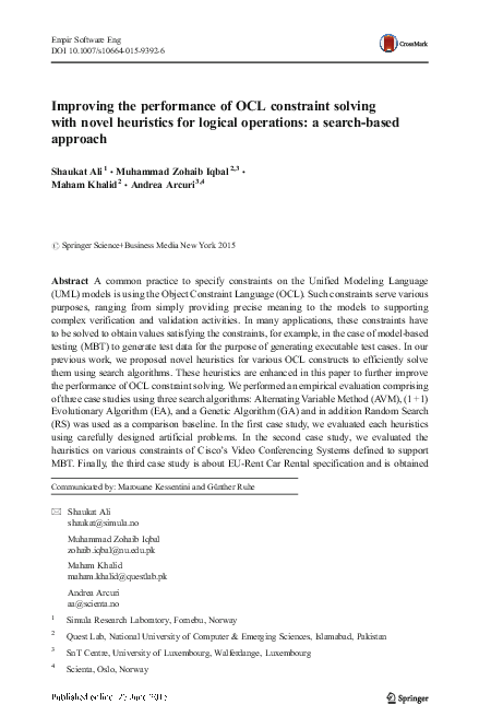 Pdf Improving The Performance Of Ocl Constraint Solving With Novel