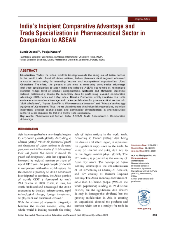 (PDF) India’s Incipient Comparative Advantage and Trade Specialization ...