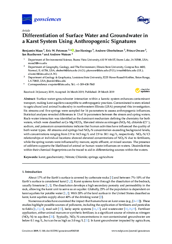 (PDF) Differentiation of Surface Water and Groundwater in a Karst System Using Anthropogenic ...