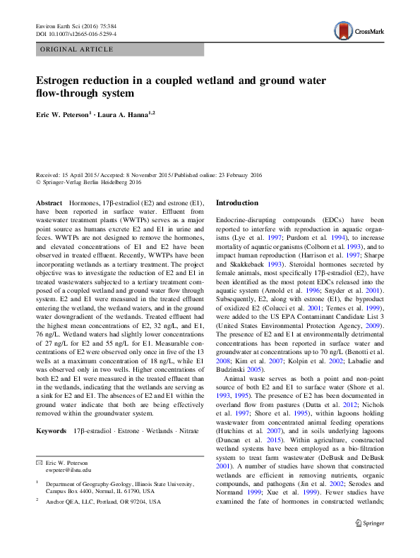 (PDF) Estrogen reduction in a coupled wetland and ground water flow ...