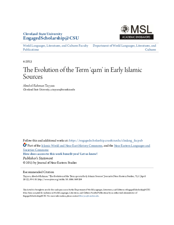 (PDF) The Evolution of the Term qarn in Early Islamic Sources