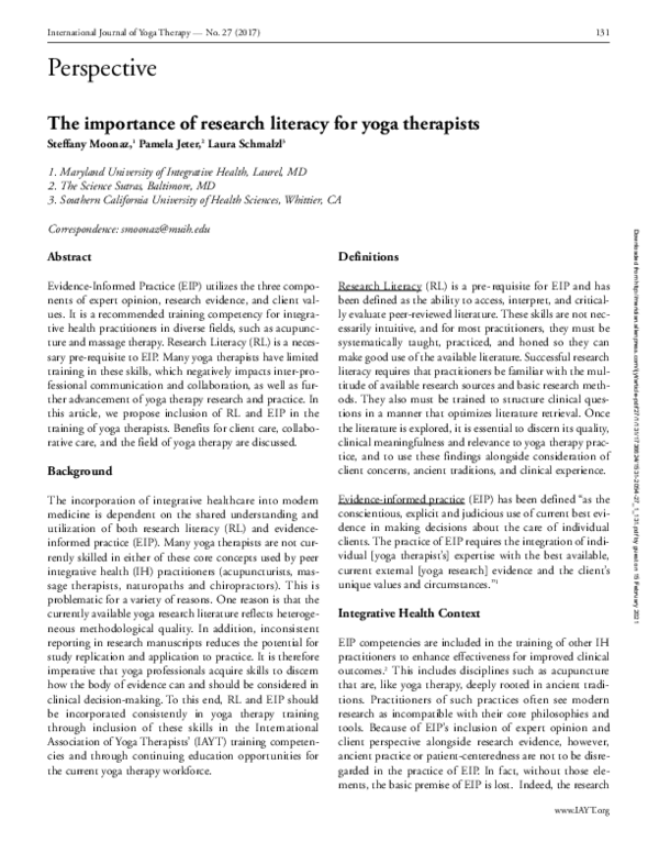 (PDF) The importance of research literacy for yoga therapists