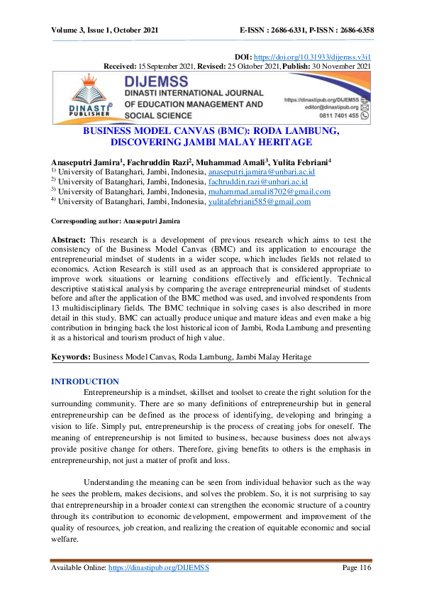 (PDF) Business Model Canvas (BMC): Roda Lambung, Discovering Jambi ...