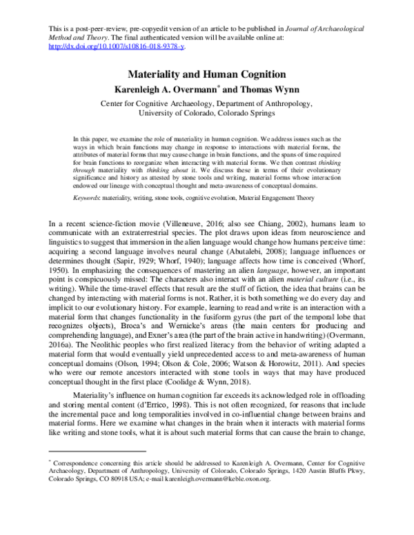 (PDF) Materiality and Human Cognition