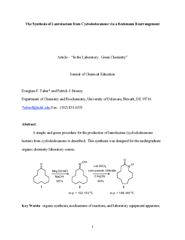 (PDF) The Synthesis of Laurolactam from Cyclododecanone via a Beckmann ...