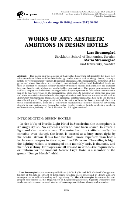 (PDF) Works of art: Aesthetic Ambitions in Design Hotels