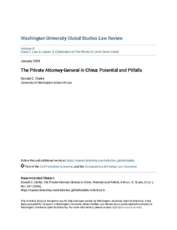 (PDF) The Private Attorney-General in China: Potential and Pitfalls