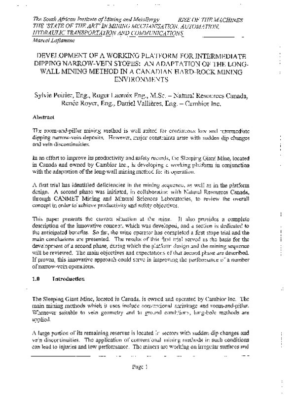 (PDF) Development of a Working Platform for Intermediate Dipping Narrow ...