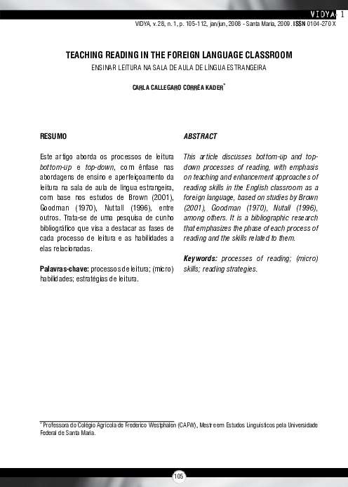 (PDF) Teaching Reading in the Foreign Language Classroom Ensinar ...