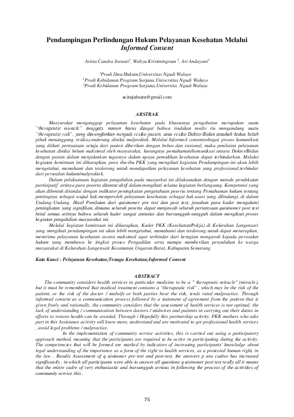 (PDF) Pendampingan Perlindungan Hukum Pelayanan Kesehatan Melalui Informed Consent