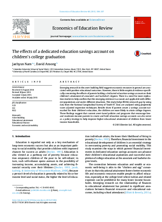 (PDF) The Effects of a dedicated education savings account on children ...