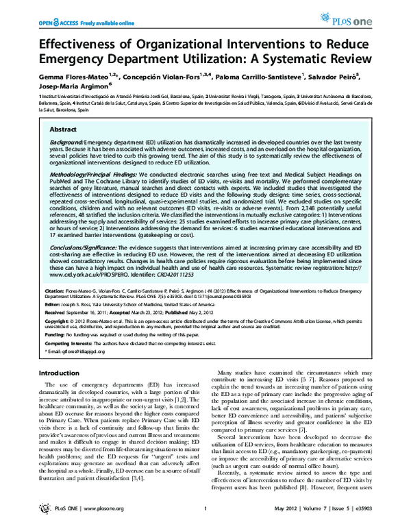 (PDF) Effectiveness of Organizational Interventions to Reduce Emergency ...