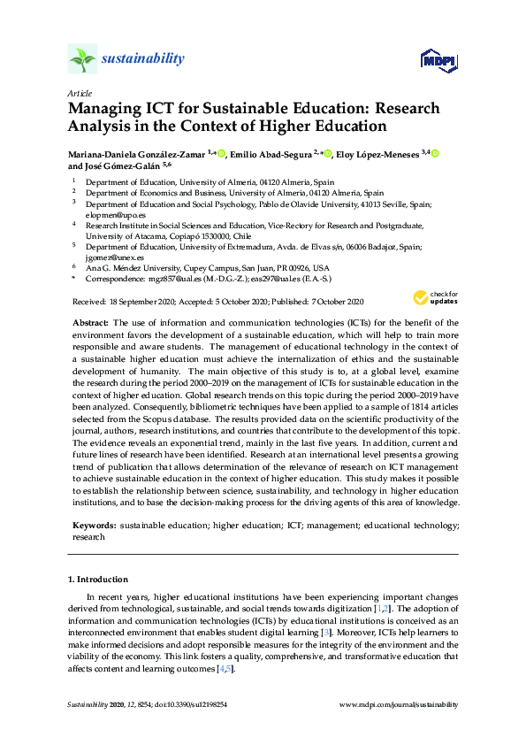 (PDF) Managing ICT for Sustainable Education: Research Analysis in the ...