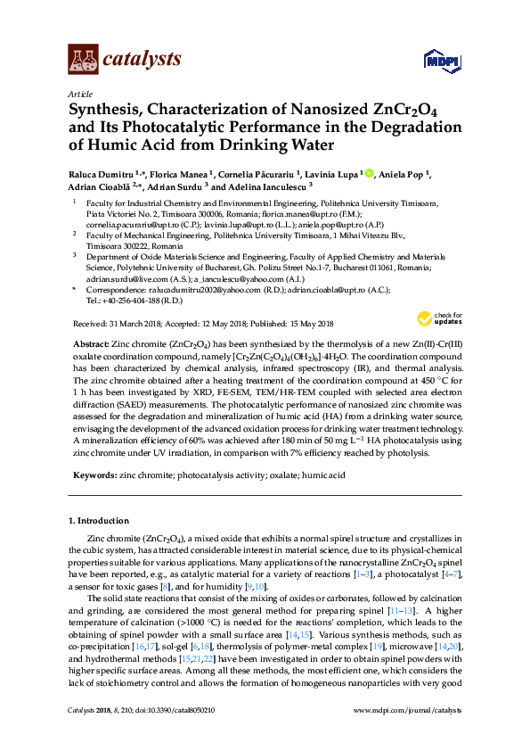 (PDF) Synthesis, Characterization of Nanosized ZnCr2O4 and Its ...