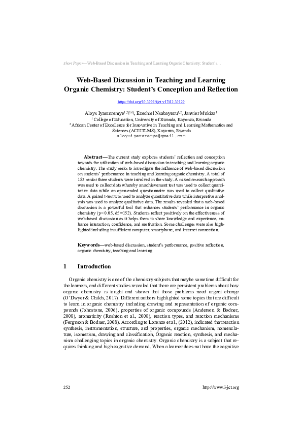 (PDF) Web-Based Discussion in Teaching and Learning Organic Chemistry ...