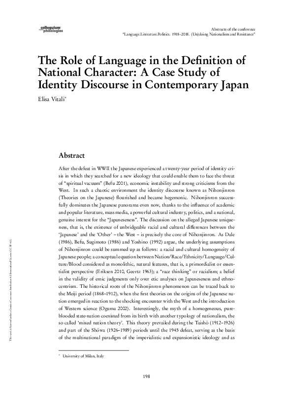 (PDF) The Role of Language in the Definition of National Character: A ...