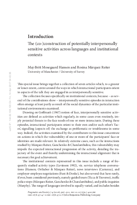 (PDF) The (co-) construction of potentially interpersonally sensitive ...