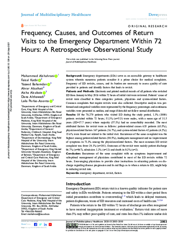 (PDF) Frequency, Causes, and Outcomes of Return Visits to the Emergency ...
