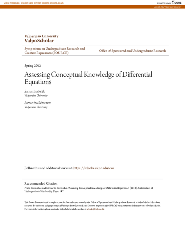 (PDF) Assessing Conceptual Knowledge of Differential Equations
