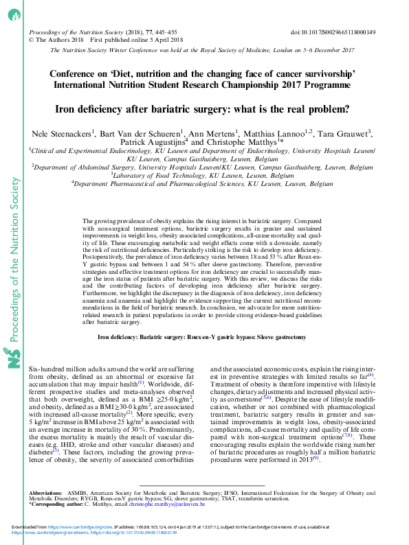 (PDF) Iron deficiency after bariatric surgery: what is the real problem?