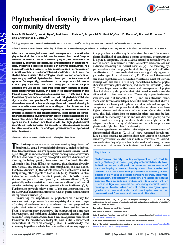 (PDF) Phytochemical diversity drives plant-insect community diversity