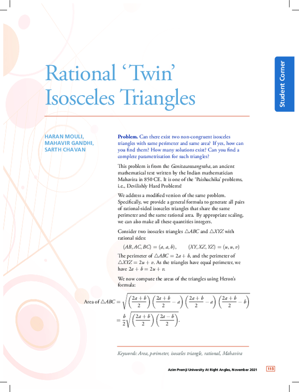 (PDF) Rational ‘twin’ isosceles triangles