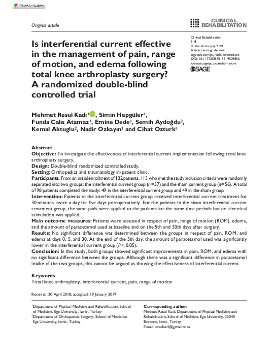 (PDF) Is interferential current effective in the management of pain, range of motion, and edema ...