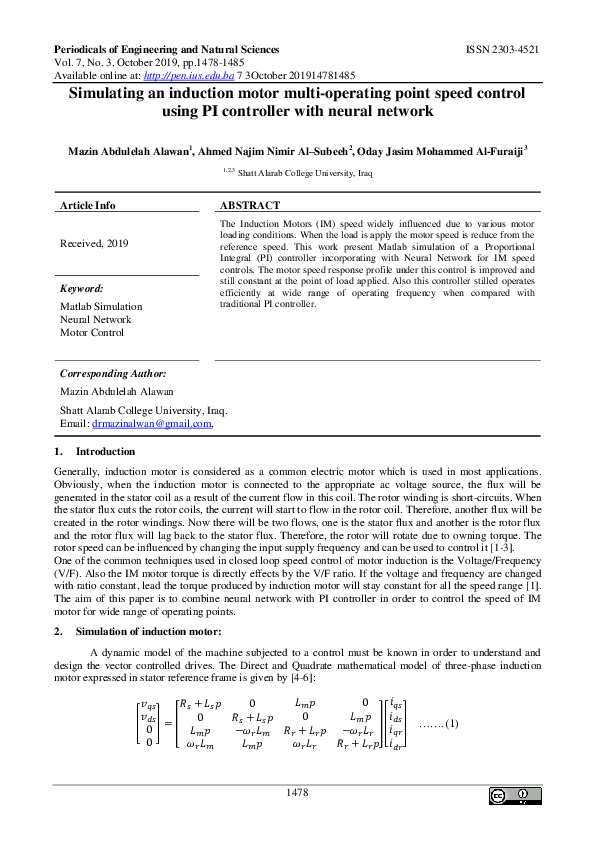 Pdf Simulating An Induction Motor Multi Operating Point Speed Control Using Pi Controller With