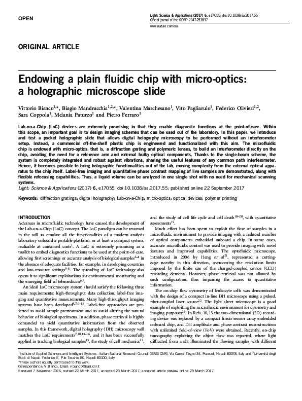 (PDF) Endowing a plain fluidic chip with micro-optics: a holographic ...