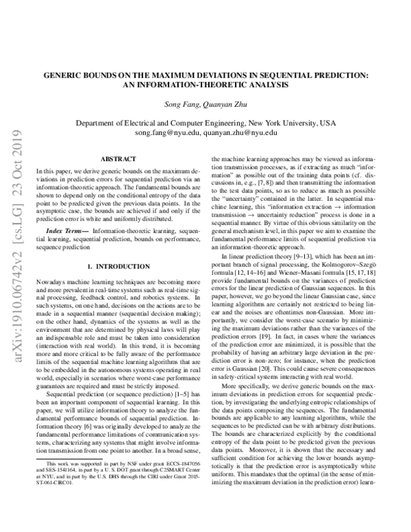 (PDF) Generic Bounds On The Maximum Deviations In Sequential Prediction ...