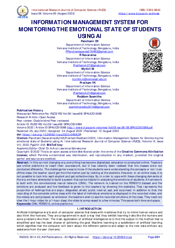 (PDF) INFORMATION MANAGEMENT SYSTEM FOR MONITORING THE EMOTIONAL STATE OF STUDENTS USING AI