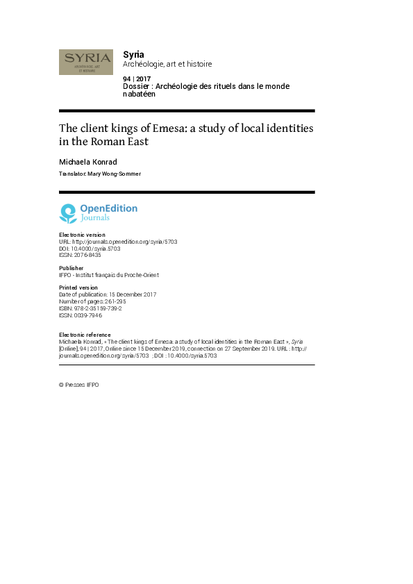 (PDF) The client kings of Emesa: a study of local identities in the ...