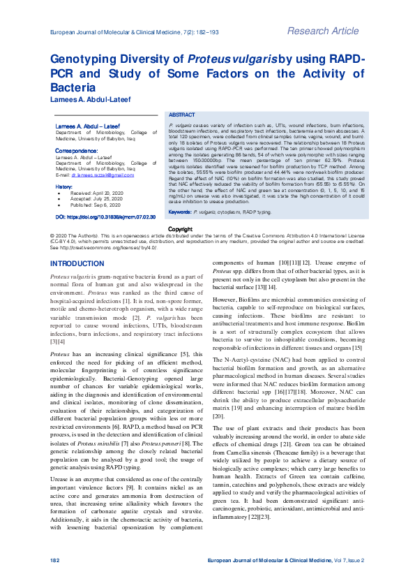 (PDF) Genotyping Diversity of Proteus vulgaris by using RAPD- PCR and ...