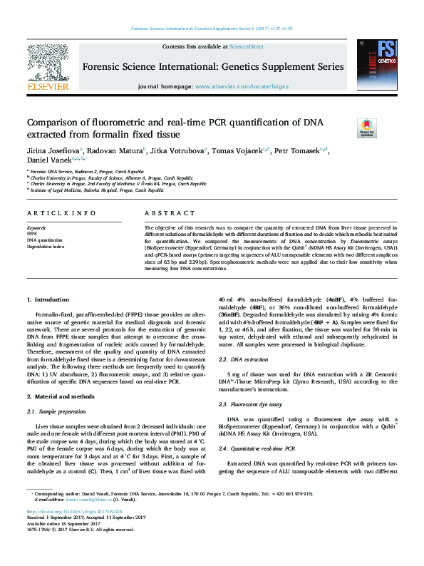 (PDF) Fluorometric vs qPCR DNA Quantification in Formalin-Fixed Tissue