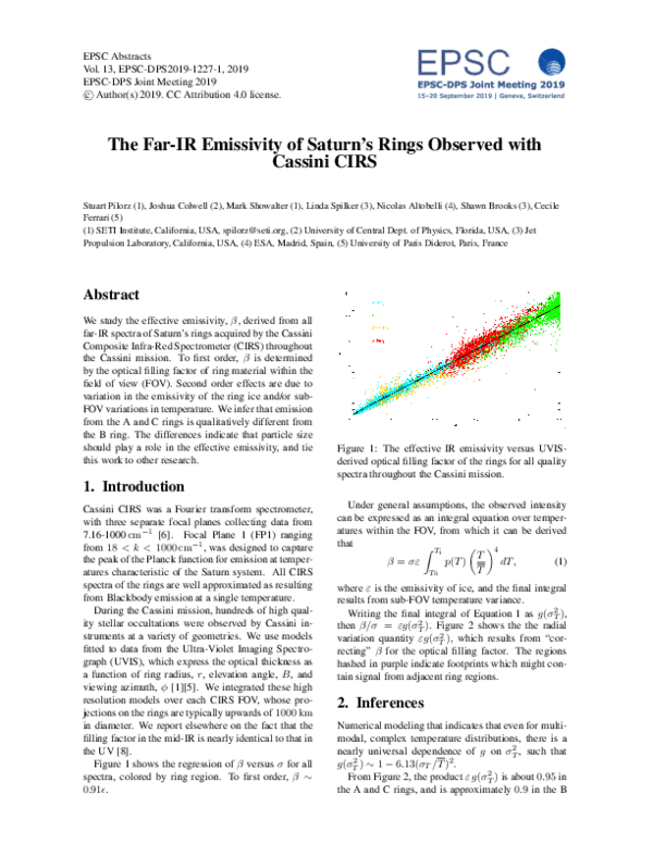 (PDF) The Far-IR Emissivity of Saturn's Rings Observed with Cassini CIRS