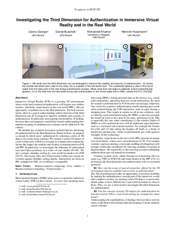 (PDF) Investigating the Third Dimension for Authentication in Immersive Virtual Reality and in ...
