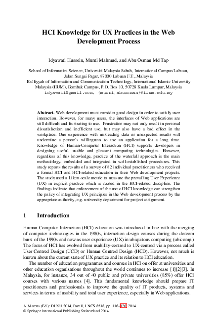 (PDF) HCI Knowledge for UX Practices in the Web Development Process