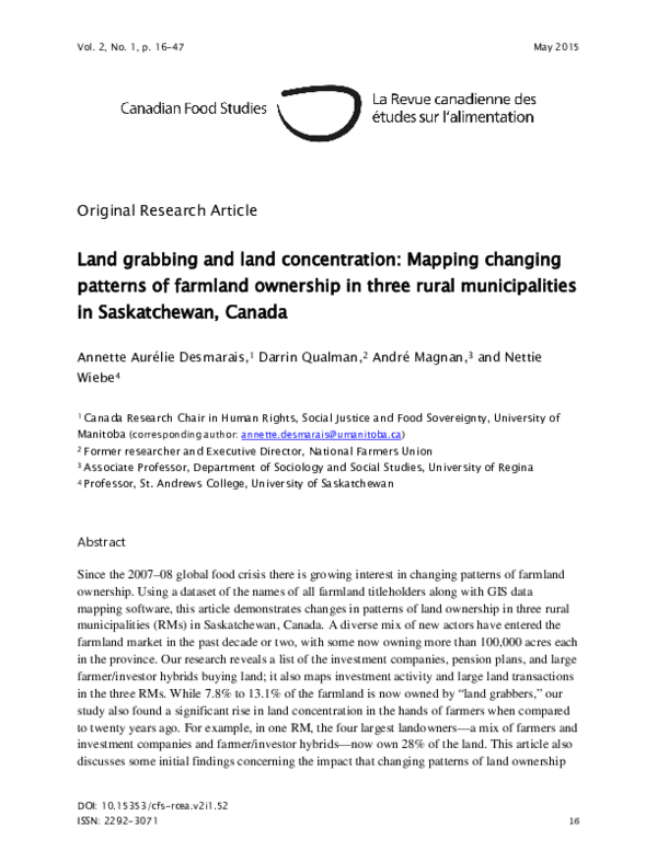 (PDF) Land grabbing and land concentration: Mapping changing patterns ...