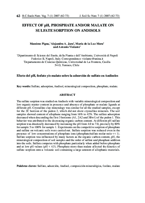 (PDF) Effect Of pH, Phosphate and/or Malate on Sulfate Sorption on Andisols
